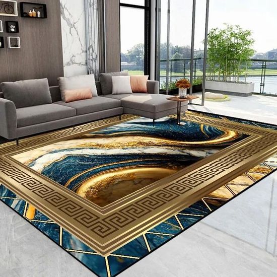 Tapis doré de luxe moderne pour salon,décoration abstraite,grands tapis ...