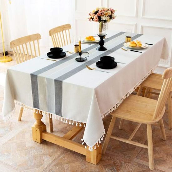 Nappe de table rectangulaire anti-tache en coton et lin - Rayures ...