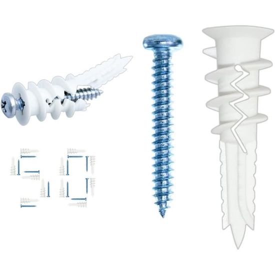 Lot de vis et chevilles murales, chevilles autoforeuses en plastique ...