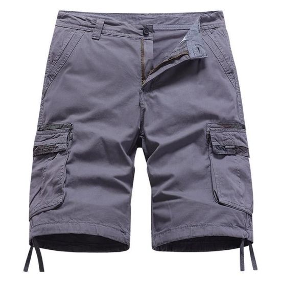 Short Homme 100% Coton Été Multi-poche Cargo Shorts Homme Couleur unie ...