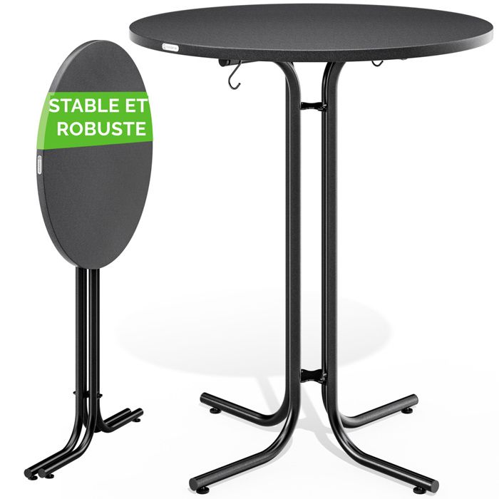 CASARIA® Table de bar grise ronde 80 cm de diamètre pliable haute de ...
