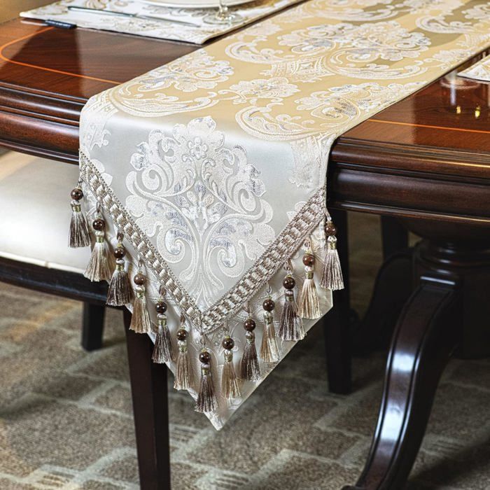 TOPLUXE Fringed Fabric Table Runner, Decoration for Dining Table ...
