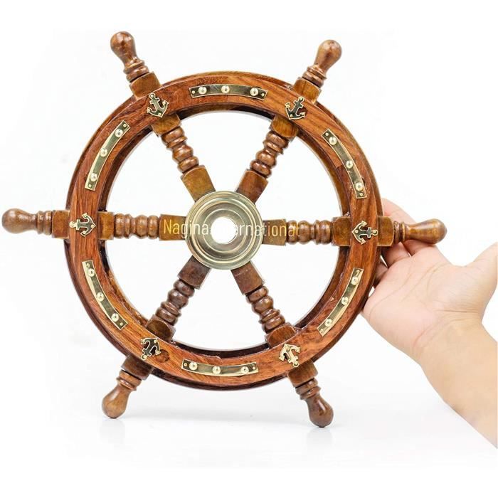 Roue de bateau en laiton et bois, fabriquée à la main par des marins de première qualité | Décor ...
