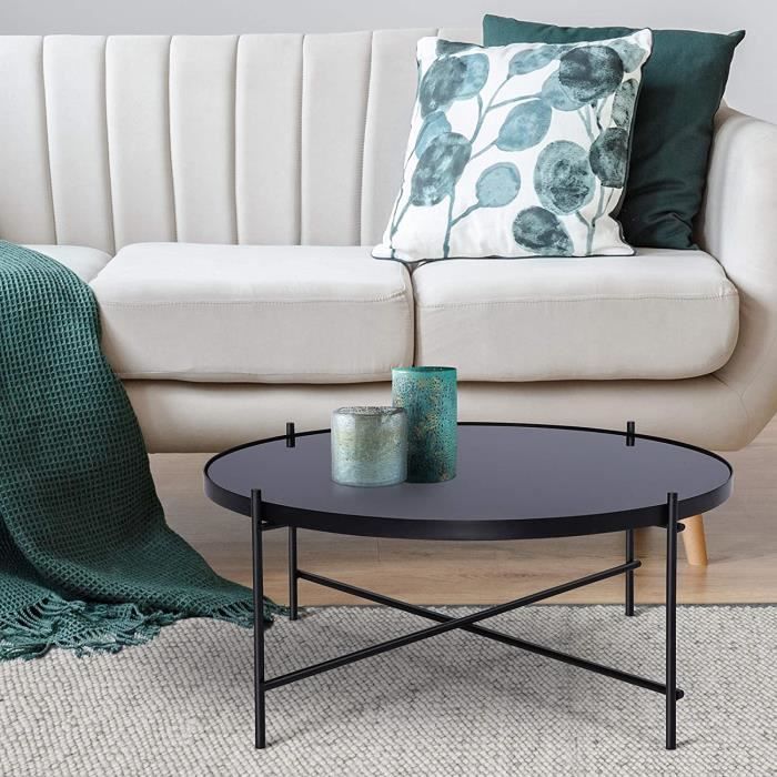 TABLE BASSE SALON WOMO-DESIGN Table Basse Ronde - Ø 75 x 35 cm - Noir ...