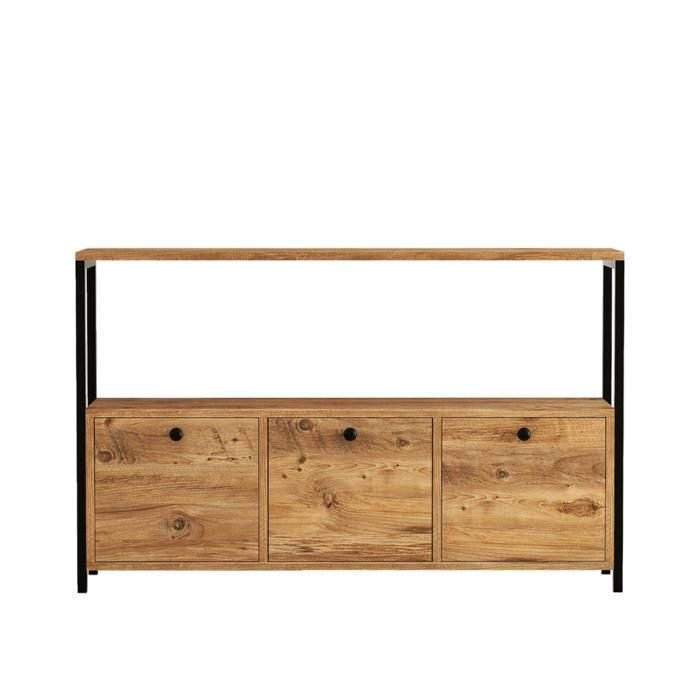 FERO - Buffet 3 portes style industriel bois/noir - Cdiscount Maison