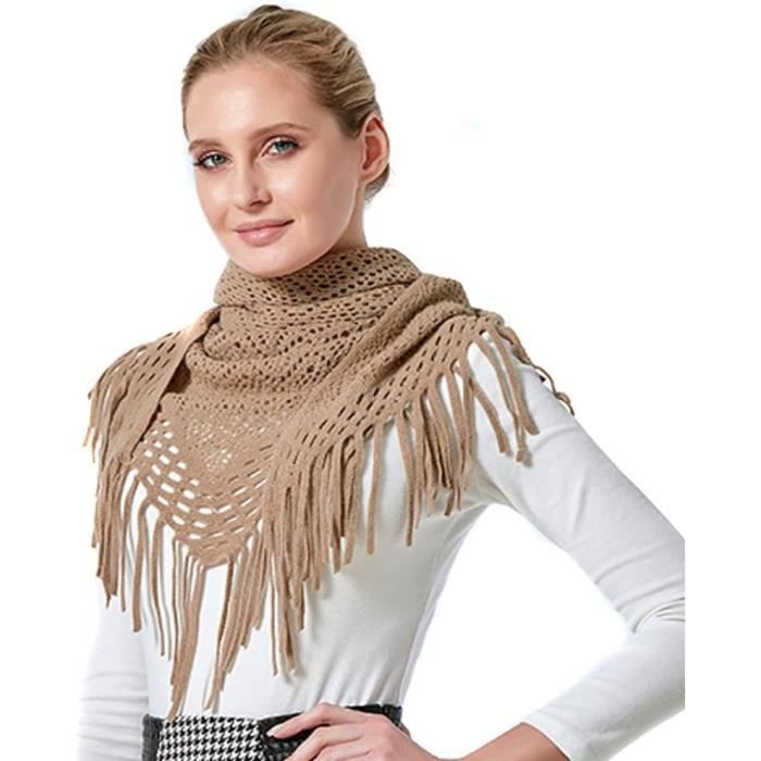 Foulards Femme Echarpe Triangle Unie Tricoté Écharpe Longue Frange ...
