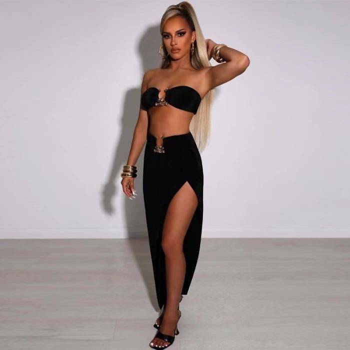 Jupe Ensemble Deux Pièces Pour Femme Tenue De Soirée Sexy Fendue