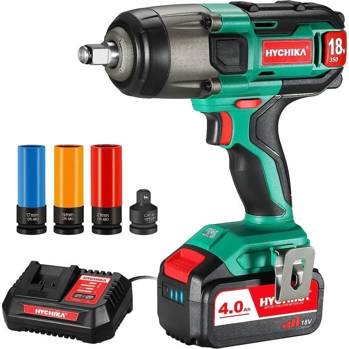 Boulonneuse a Choc, HYCHIKA 18V Cle a Choc Sans Fil 350Nm, Batterie 4 ...