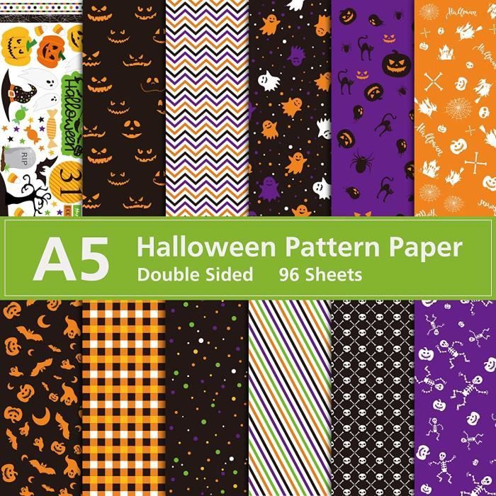 Lot de 96 feuilles de papier à motif Halloween - SSS - Taille A5 ...