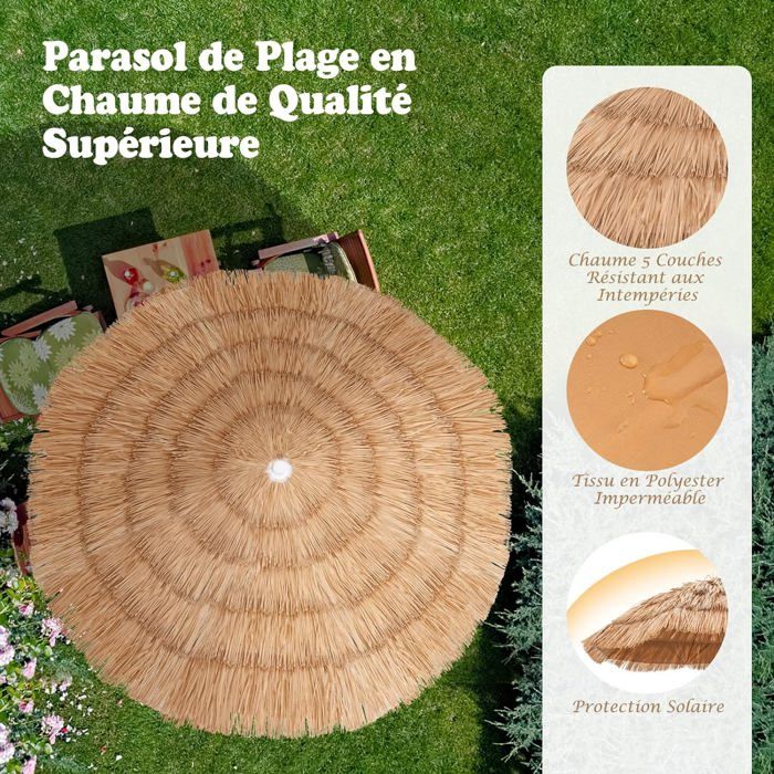 Parasol de Jardin Exterieur Ø1,75M - GOPLUS - Parasol Exotique en ...