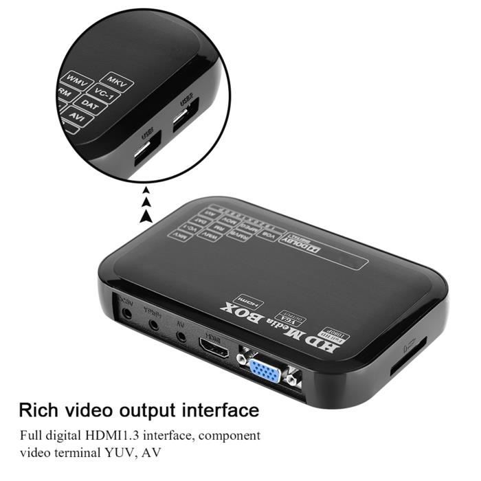URB Boîtier de lecteur multimédia 1080P Full HD Mini Box Media Player ...