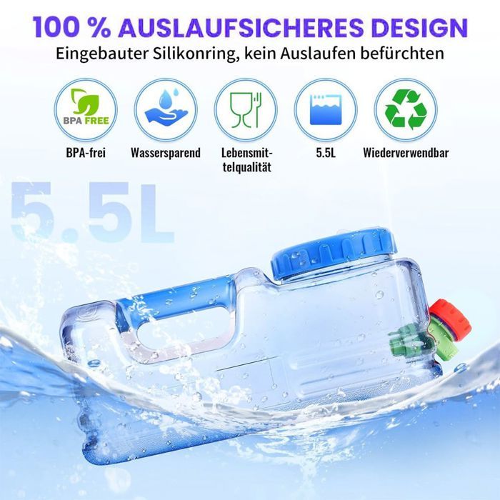 Bidon d'eau 5,5 l avec robinet, bidon d'eau de camping, récipient d'eau ...