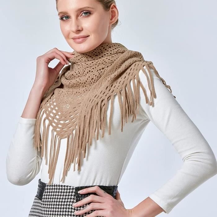 Foulards Femme Echarpe Triangle Unie Tricoté Écharpe Longue Frange ...