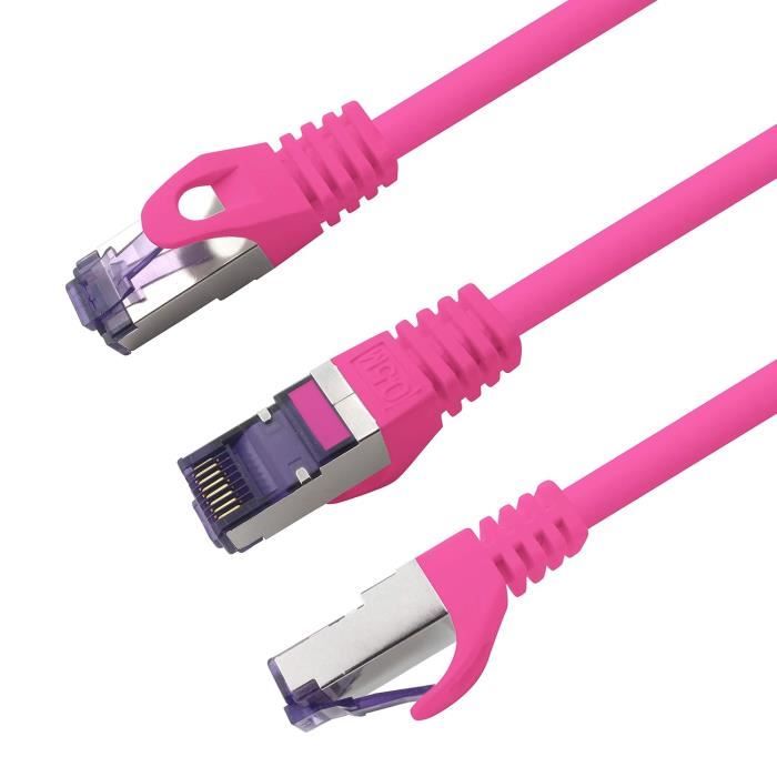Câble réseau Cat.7 0,25 M - Magenta - 1x câble Ethernet Cat7 Poe Lan 10 ...