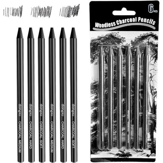 6 Pièces Crayons Fusain, Crayon De Charbon, Crayon De Croquis, Croquis ...