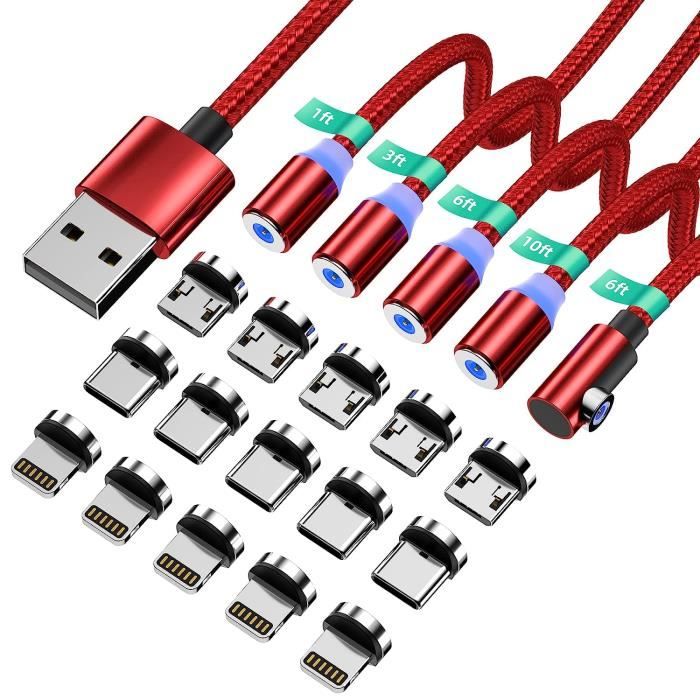 Lot de 5 câbles de Charge magnétiquesCordon tressé en Nylon 3 en 1câble ...