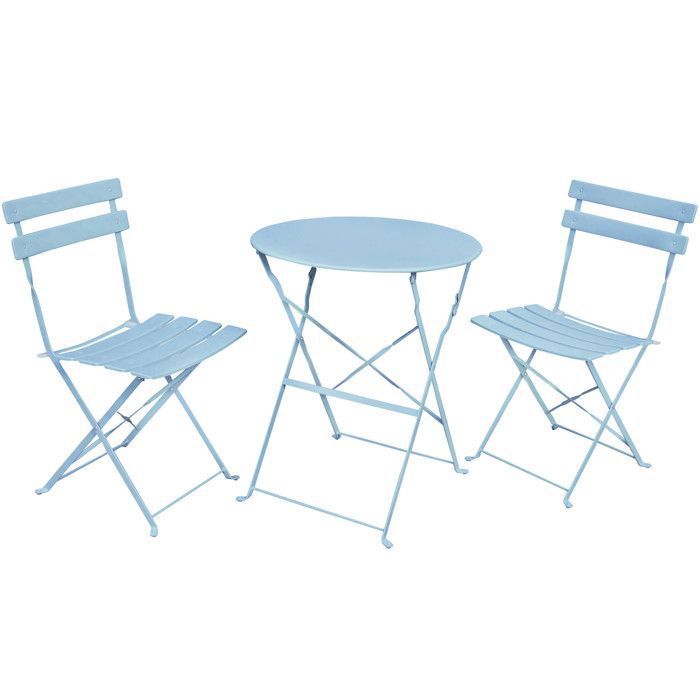 Ensemble de meubles ORION pour balcon : Table ronde & 2 chaises en bleu ...