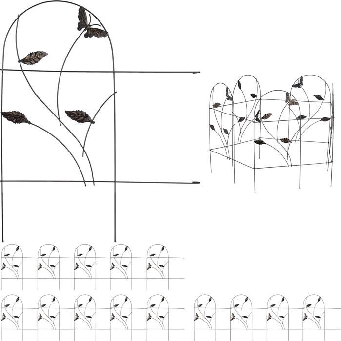 Bordure Potager, Clôture Jardin 15 Éléments, Métal, Design Papillon, H ...
