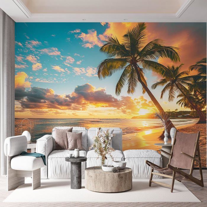 Papier Peint Panoramique Mer Du Nord Plage Palmiers Poster Mural ...