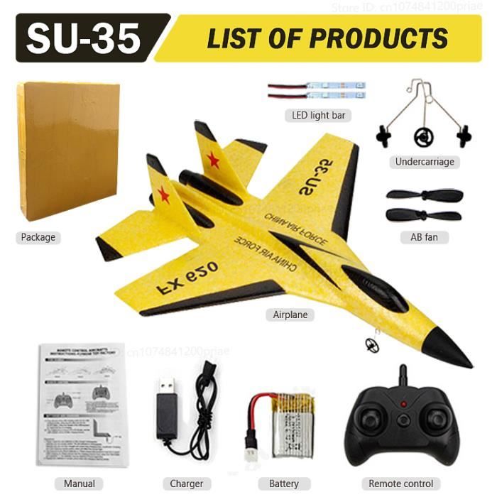 SU35 Jaune 1B-Avion télécommandé F22 RC pour enfants, avion radio 2.4G 2CH, mousse EPP, Der ...