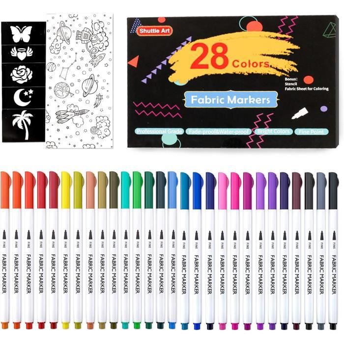 28 Marqueurs Textile Et Tissu, Feutre Textile Permanent De 28 Couleurs ...