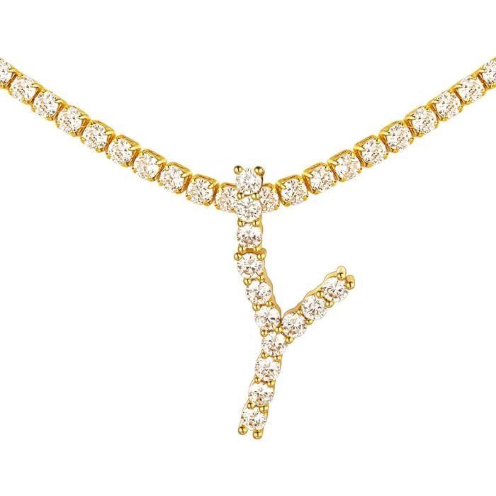 Collier Femme Lettre Plaqué Or Orné De Zircon Cubique Ice Out Chain ...