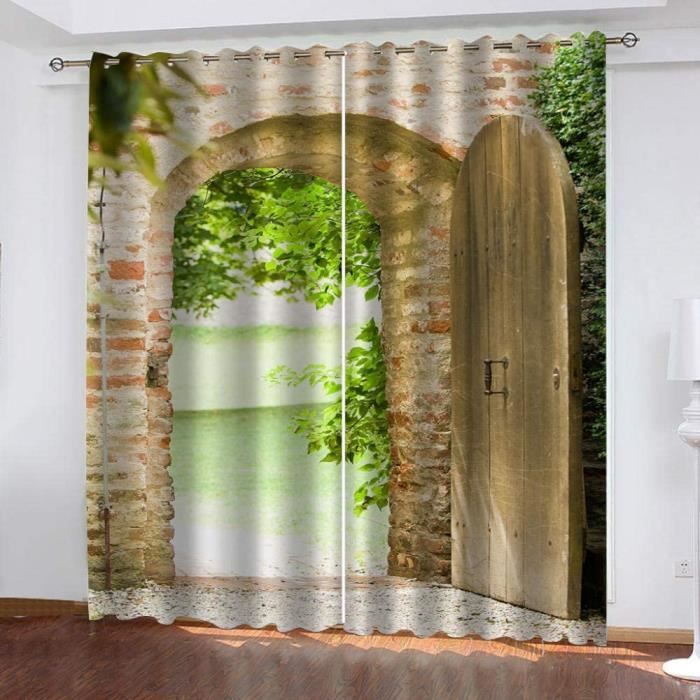Rideaux 3D Paysage De Porte En Bois Simple Occultants Rideaux À ...