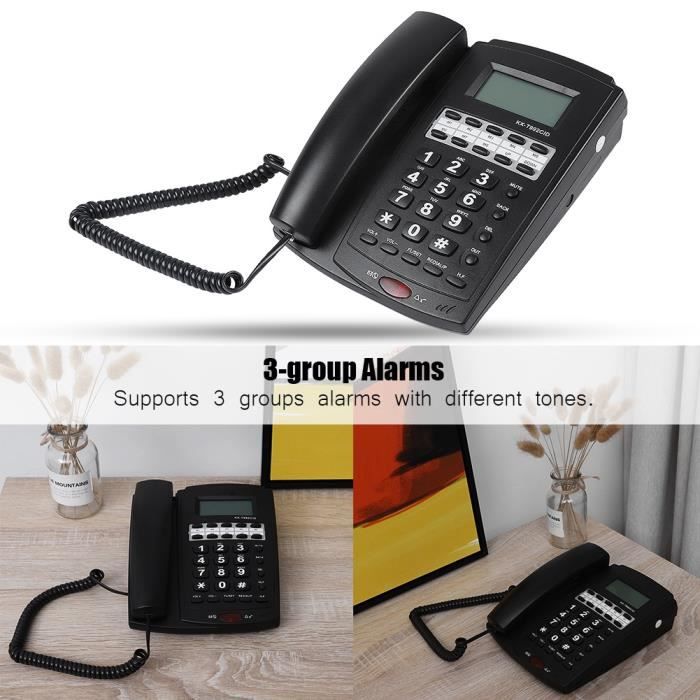 Téléphone filaire, téléphone fixe avec écran LCD, téléphone de bureau, fonction mains libres ...