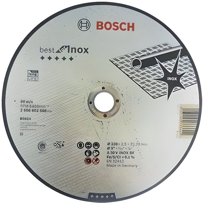 Disque BEST à tronçonner BOSCH à moyeu plat Spécial inox 230X2.5 MM ...