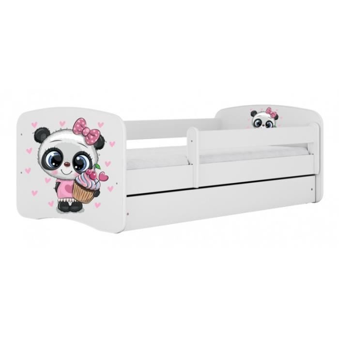HAPPY - Lit enfant panda 140 x 80 cm sommier + matelas + tiroirs ...
