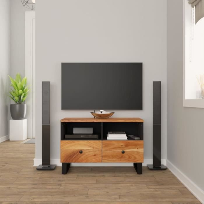 MEUBLE TV - MEUBLE HI-FI - Meuble TV 70x33x46 cm Bois d'acacia massif ...