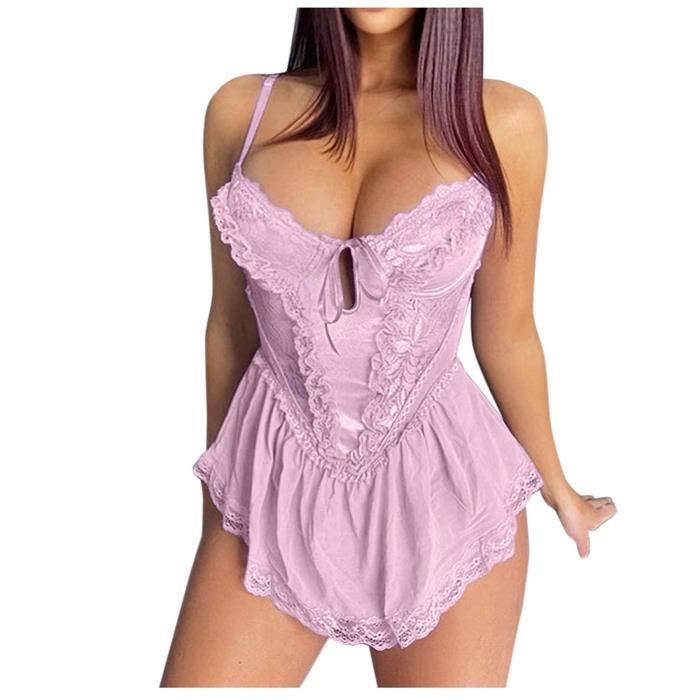 Nuisette Sexy Pour Femme Solide Dentelle Sexualité Bretelles Lingerie