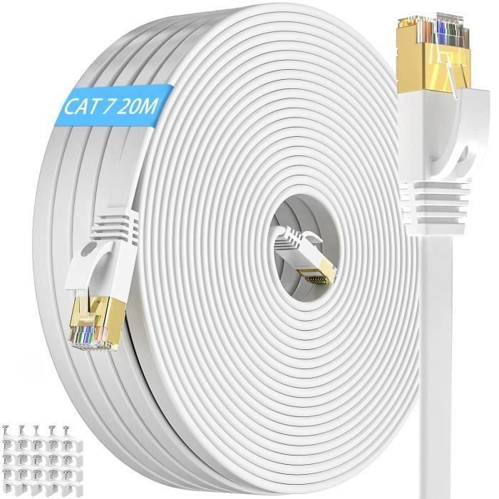 Cable Ethernet Cat 7 20m, Cable Rj45 Blindé Cable Réseau 20 Mètres Plat ...