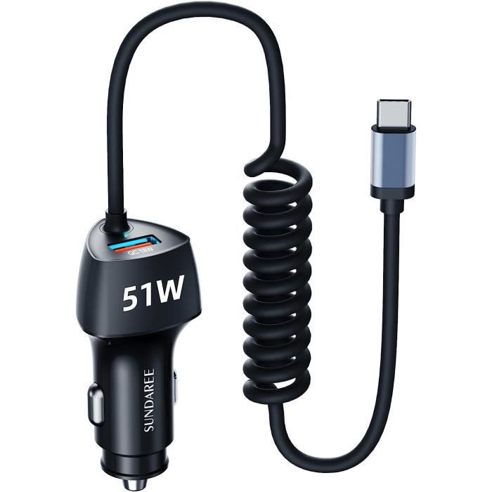 Chargeur Voiture Usb C Câble,51W 12V Prise Pd&Qc&Pps Type C Spirale ...