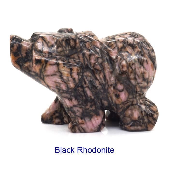GALET,Black Rhodonite--Statue'ours en pierre naturelle, 1.5 pouces ...