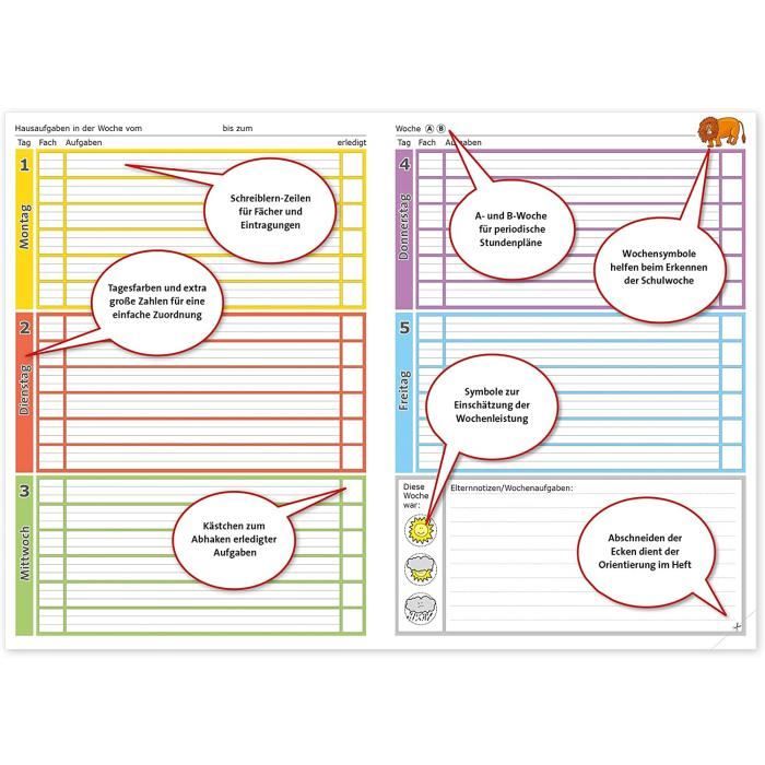 Boussole Cahier de devoirs 1ère classe avec couleurs du jour pour l ...