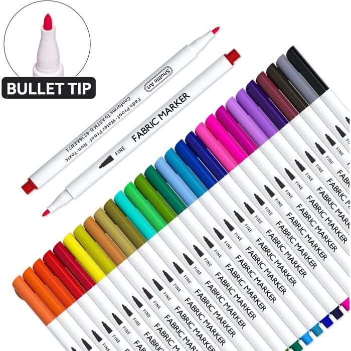 28 Marqueurs Textile Et Tissu, Feutre Textile Permanent De 28 Couleurs ...