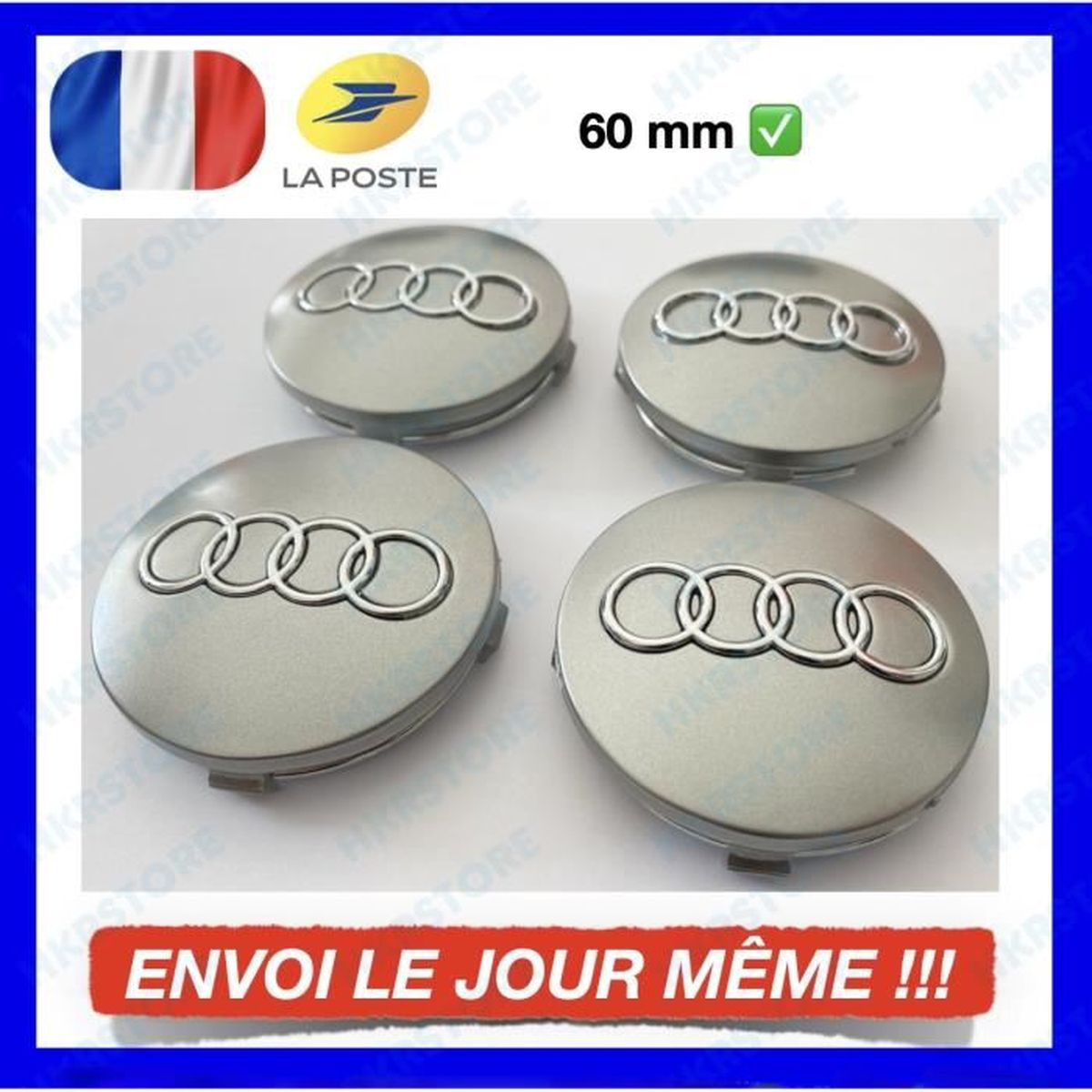 4X CACHE MOYEU CENTRE DE ROUE Pour AUDI GRIS 60MM Embleme Logo Insigne ...