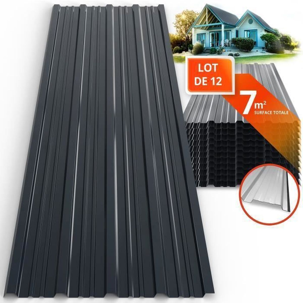 12x Tôles profilées 129x46cm = 7m² galvanisé résistant intempéries tôle ...