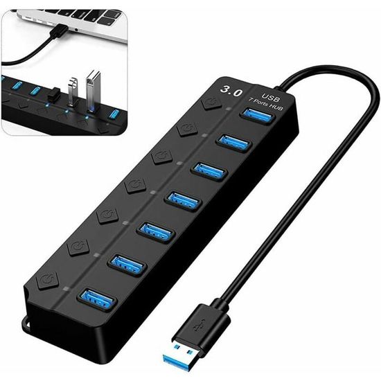 Hub USB 3.0 - Non spécifié - 7 Ports - Alimentation USB - Échange à chaud - Affichage LED ...