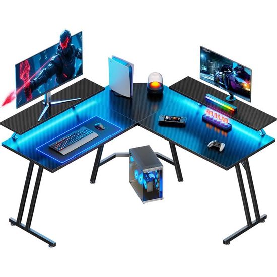 HLFURNIEU LED Corner Gaming Desk, 130 x 130 cm, L-Shaped Ergonomic ...