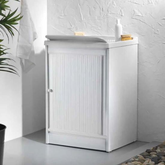 Meuble lavabo volet roulant PVC blanc 60x60 cm avec cuve en résine ...