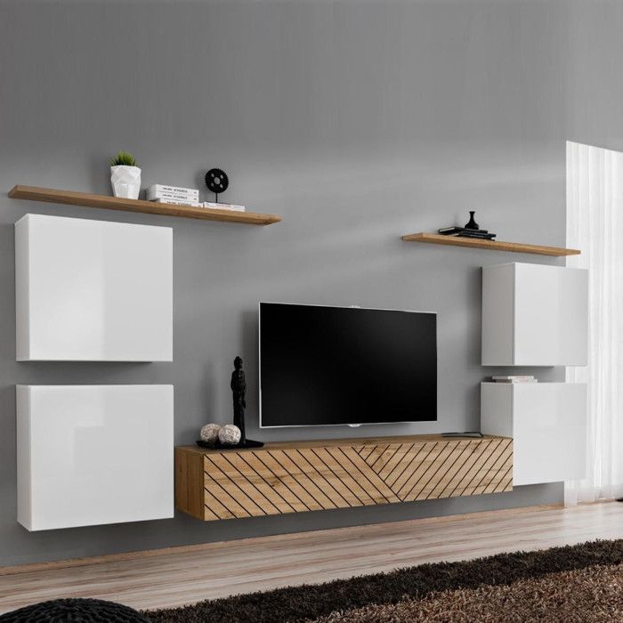 Meubles TV - AC-DÉCO - Ensemble de 7 meubles muraux Switch IV - Bois ...
