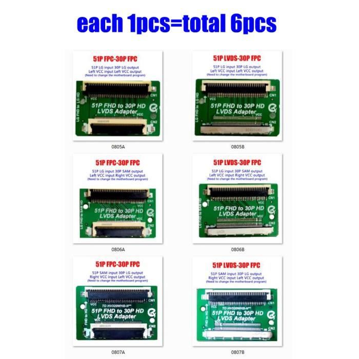 Chaque 1 pc total 6 - Carte Adaptateur Lvds 51 Broches Fhd À 30 Broches Hd, Connecteur De ...