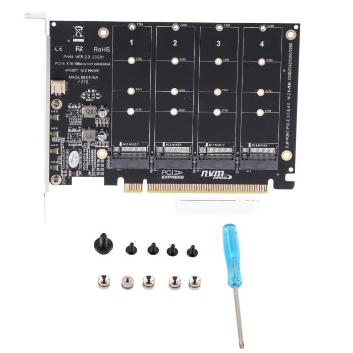 Adaptateur M.2 NVME SSD vers PCIe X16 - ASHATA - 4 Ports - 4x32 Gbit/s - Compatible Windows 10 ...