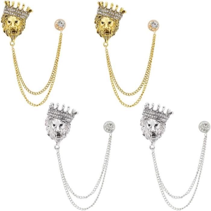 4 Pièces Broche Lion Avec Couronne Strass, À La Mode Hommes Broche ...