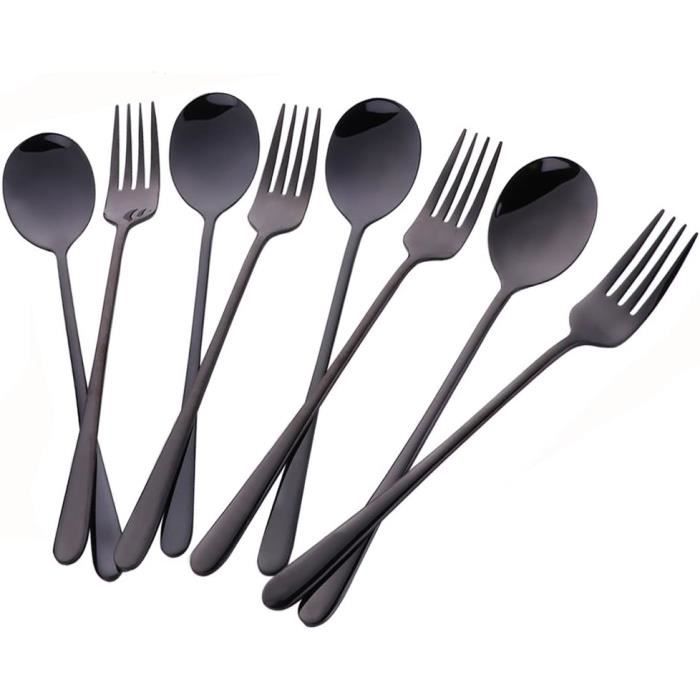 4 Sets Inox Cuillère Et Fourchette 8 Pièces Acier Inoxydable Noir ...