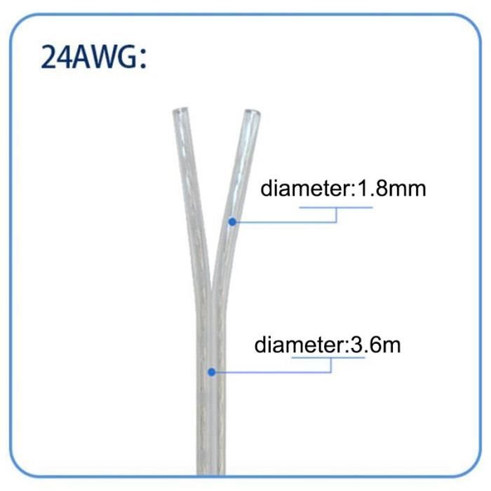 Câble parallèle - Transparent - Cuivre - 2 cœurs - 24AWG - 20m ...