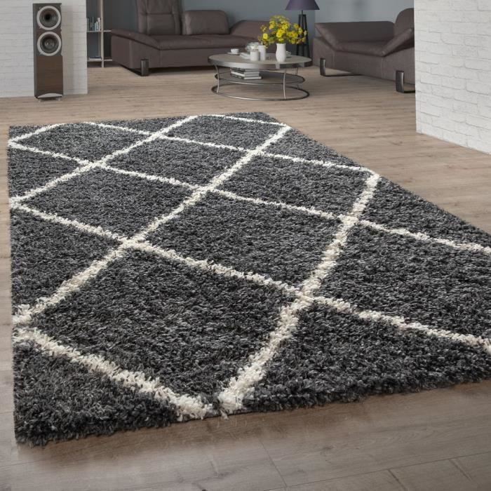Tapis Poils Longs, Shaggy Pour Salon, Design Scandinave Et Losanges Gris Foncé [160x220 cm ...