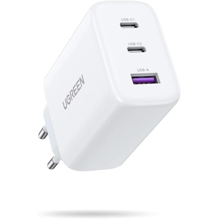 65W Chargeur Usb C Rapide 3 Ports Compatible Avec Iphone 15 Plus Pro Max 14 13 12 11 X Galaxy ...